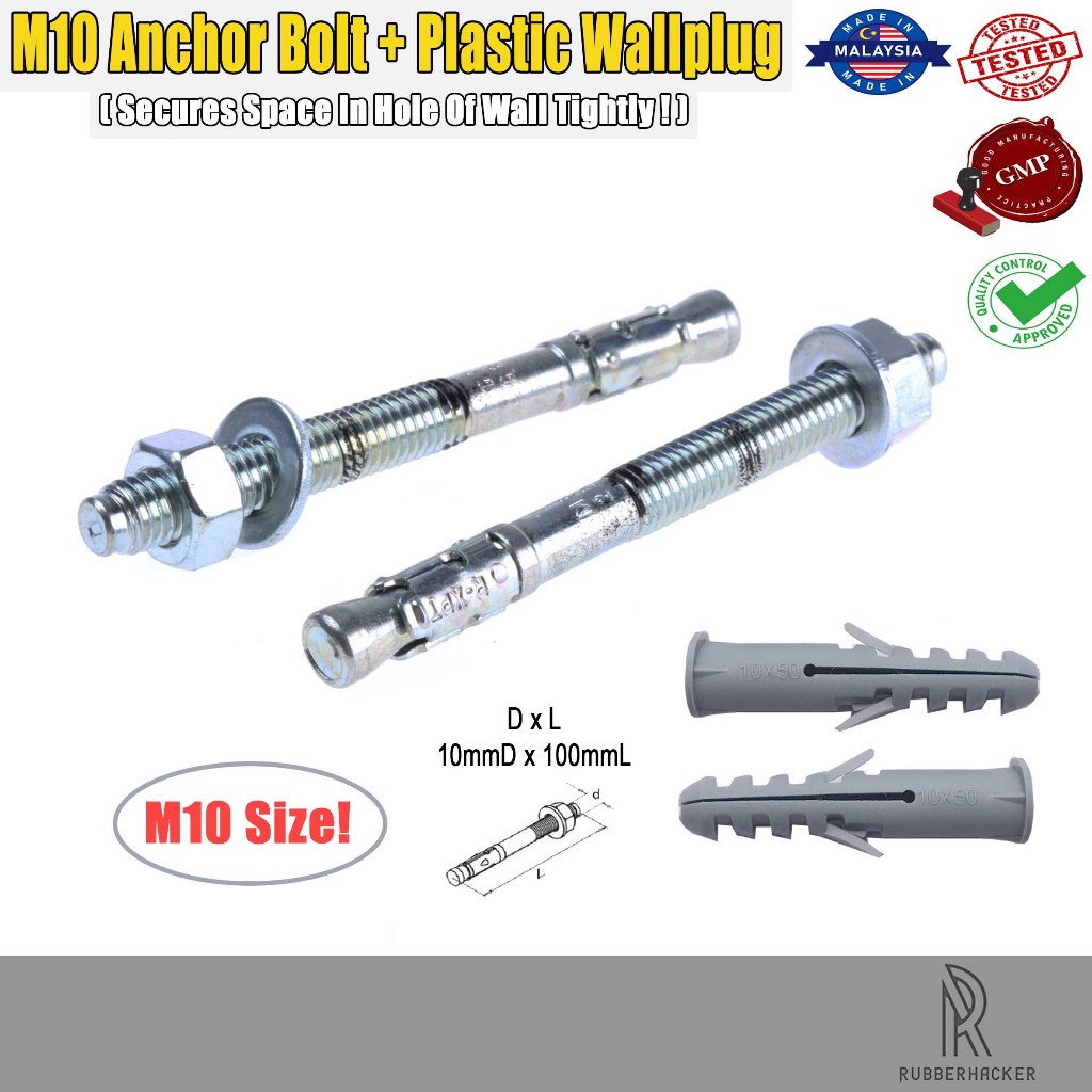 M10 Wedge Anchor Bolt With Plastic Wallplug | Shopee Malaysia