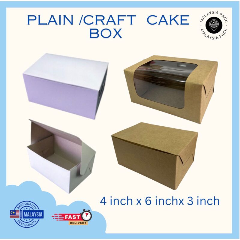 Plain/craft cake box 4x6x3inch / L shape window cake box 4x6x3 talam box | Shopee Malaysia