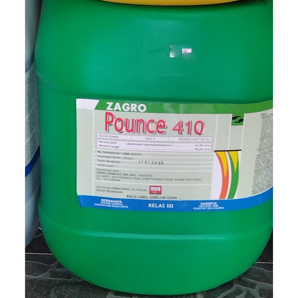 20L Pounce 410 Zagro Glyphosate Isopropylammonium 41.0% Racun Rumput ...