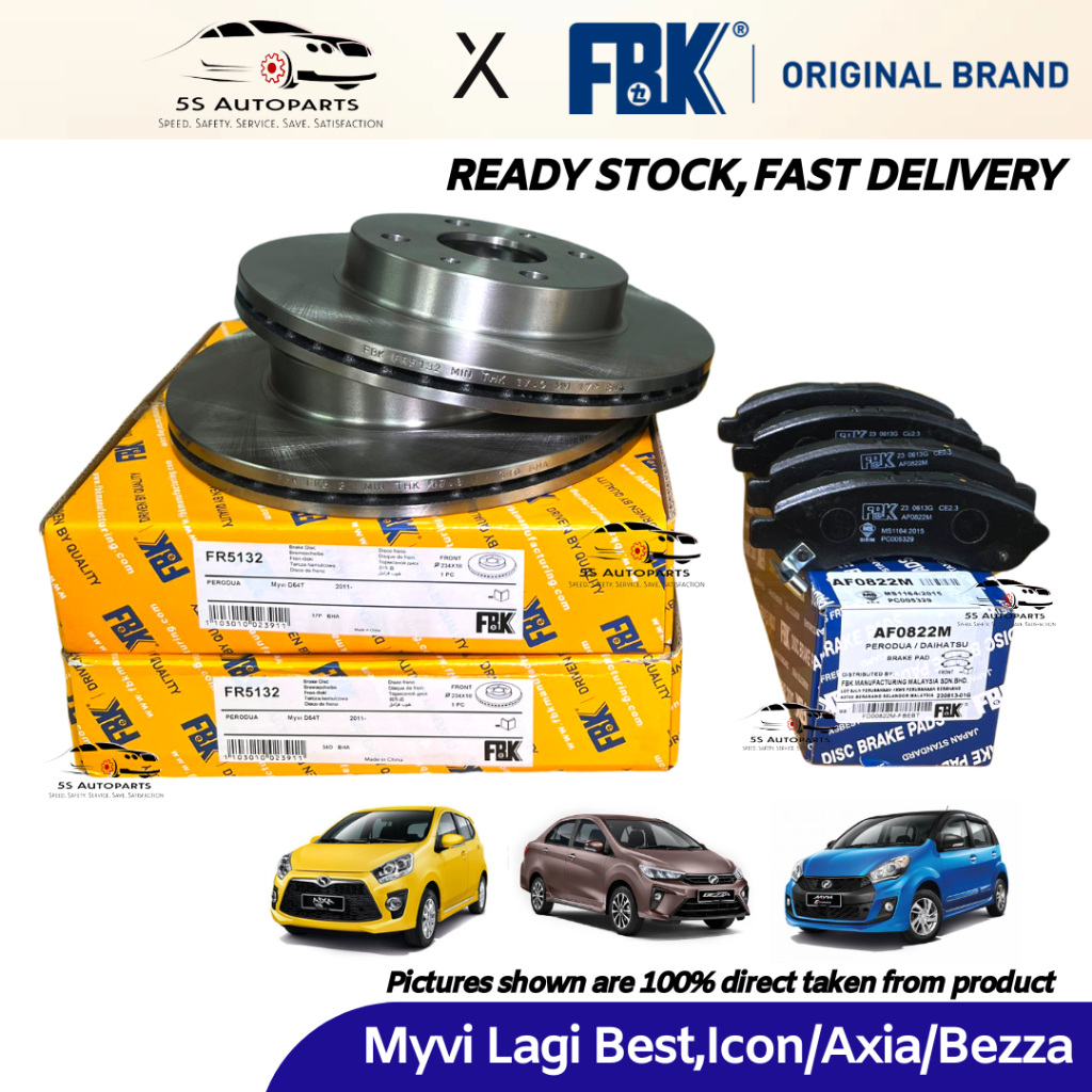 FBK Perodua Myvi Lagi Best, Axia, Bezza Front (Depan) Disc Rotor & Disc ...