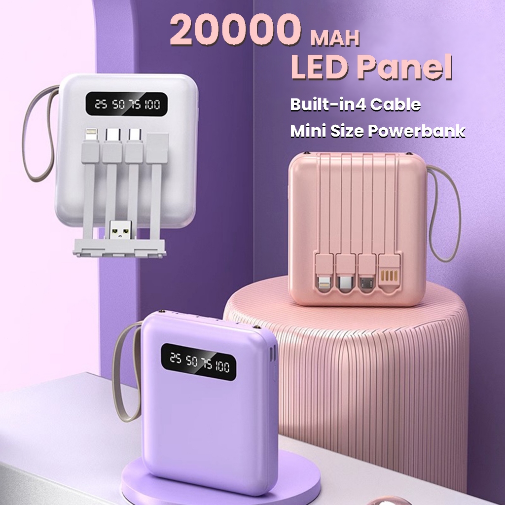 Powerbank 20000mAh Built in 4 Cables Fast charging With Lanyard ...
