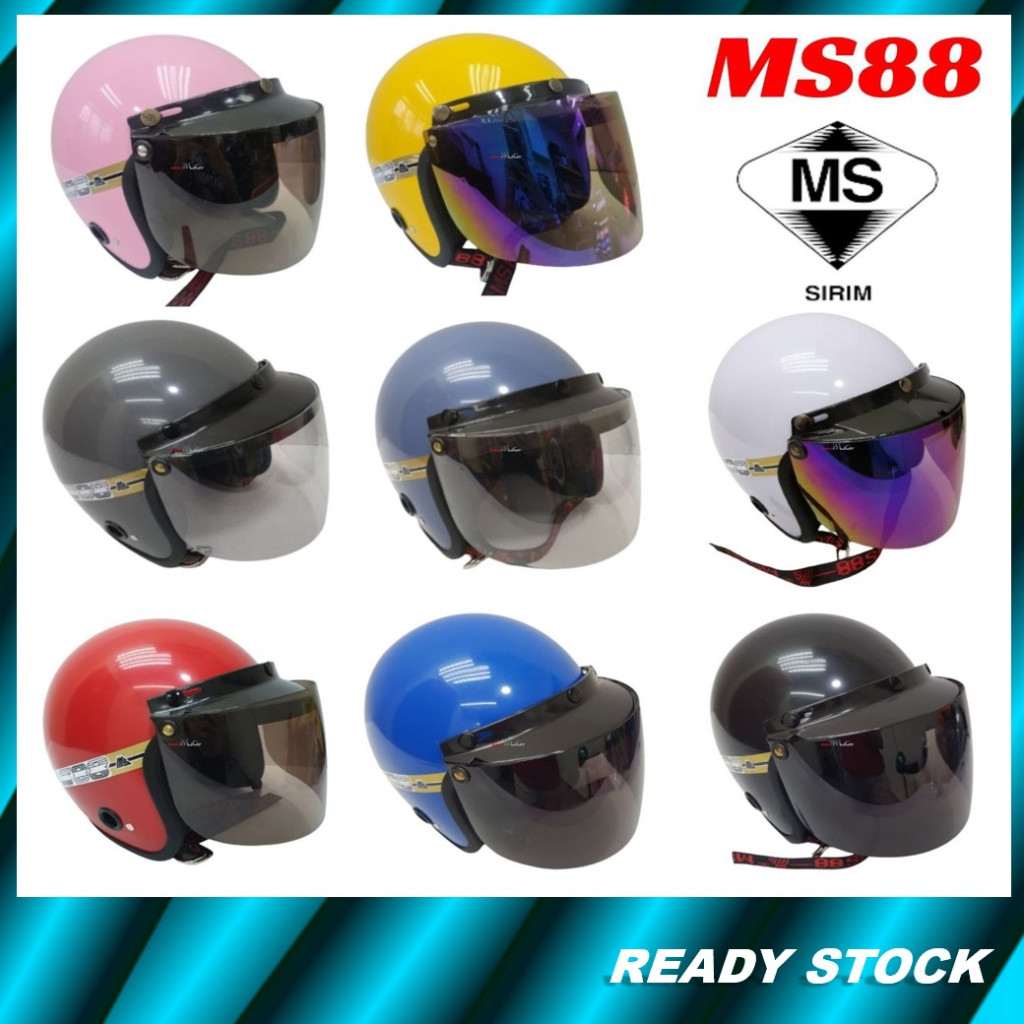 MS88 Motorcycle Helmet 100% ORIGINAL SIRIM With Tali Ikat Hitam Tulisan ...