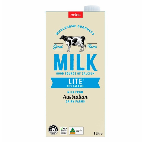 Coles Australian Lite Long Life UHT Milk No Added Permeate 99% Fat Free ...
