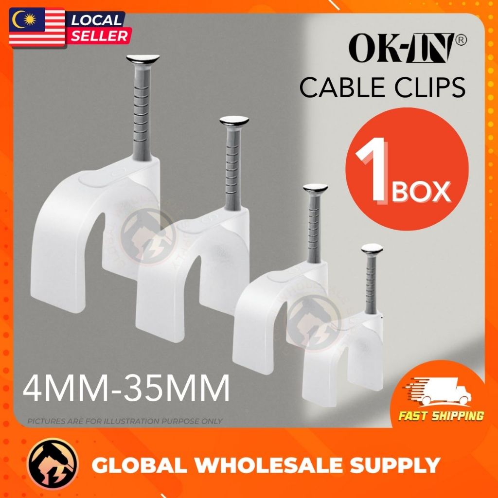 1 BOX OK-IN PVC CABLE CLIPS 4MM-35M Wall Wire U Nail Clips Cable Clip ...