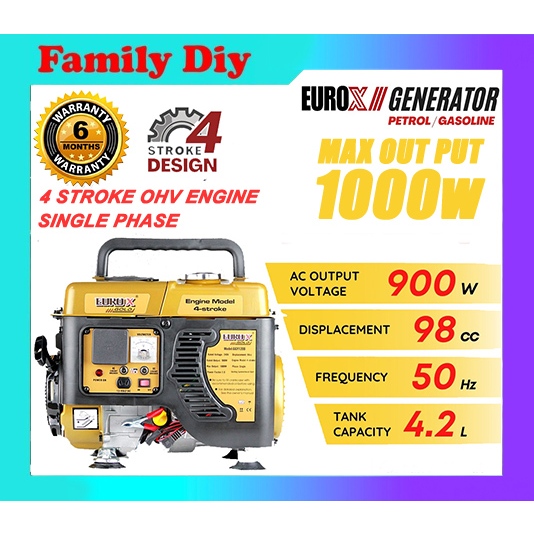 EUROX GGY1200 / EGY1200 Gold Edition 4-Stroke 98cc Portable Petrol Generator 1000W | Shopee Malaysia