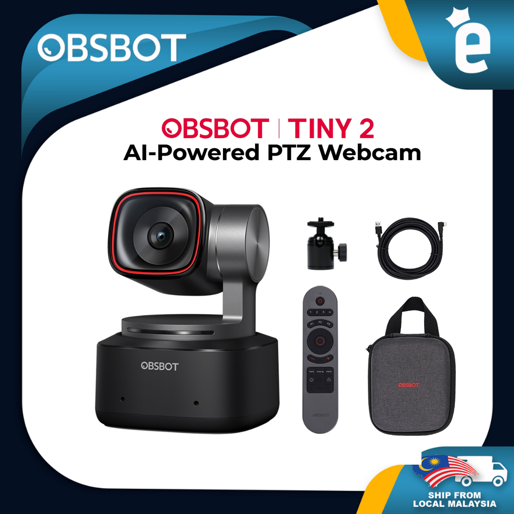 OBSBOT Tiny 2 / Tiny2 Webcam 4K Voice Control PTZ AI Tracking & Auto Focus Gesture Control Web ...