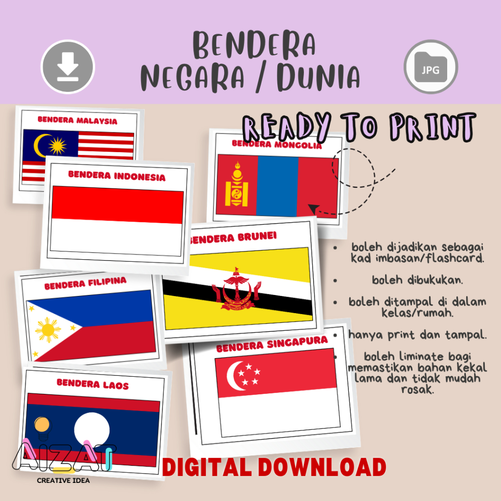 PDF [softcopy] Bendera Negara Country Flag Flash Cards Baby kids ...