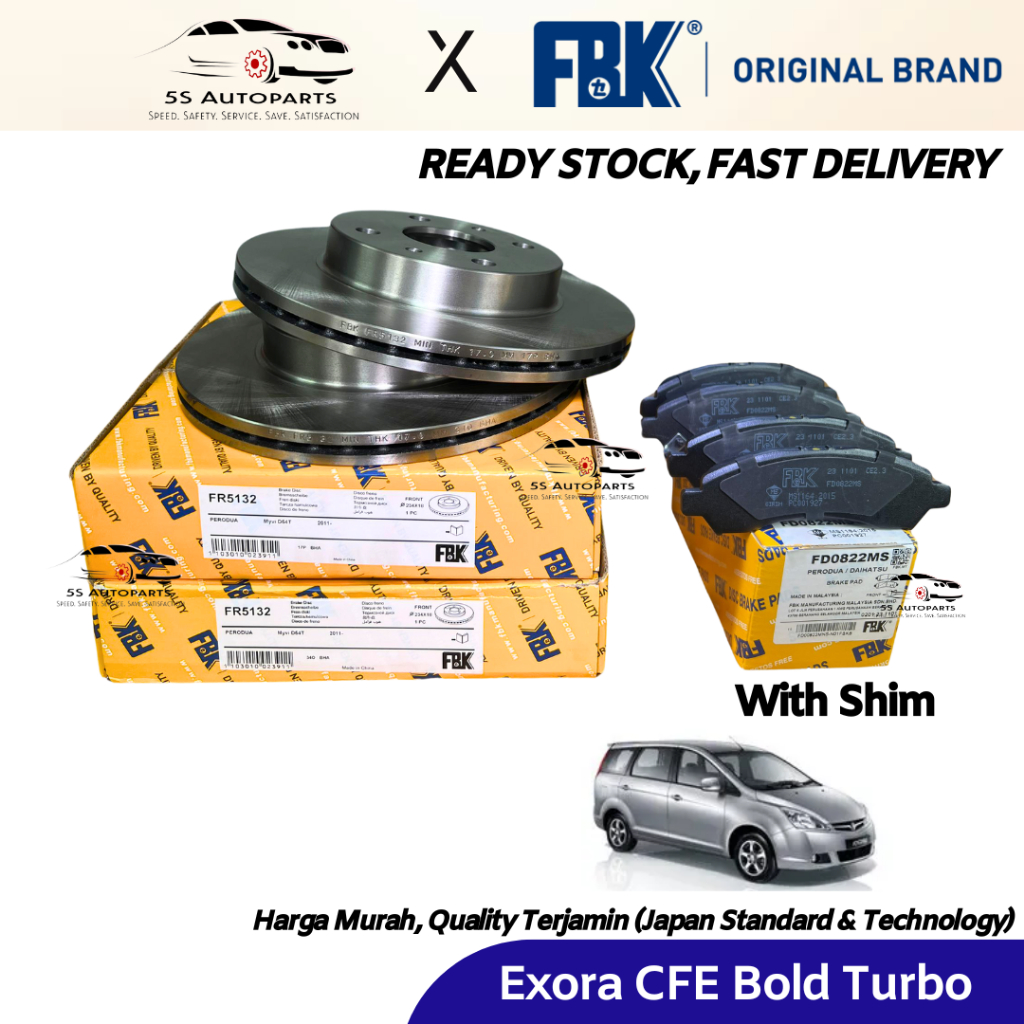 FBK Exora Bold CPE Turbo Front (Depan) Brake Disc Rotor (2 PCS) & Disc ...