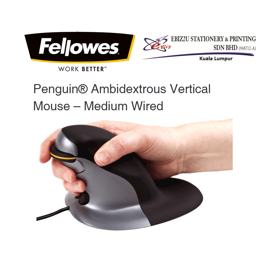 Fellowes Penguin Ambidextrous Vertical Mouse – Medium Wired ergonomic ...