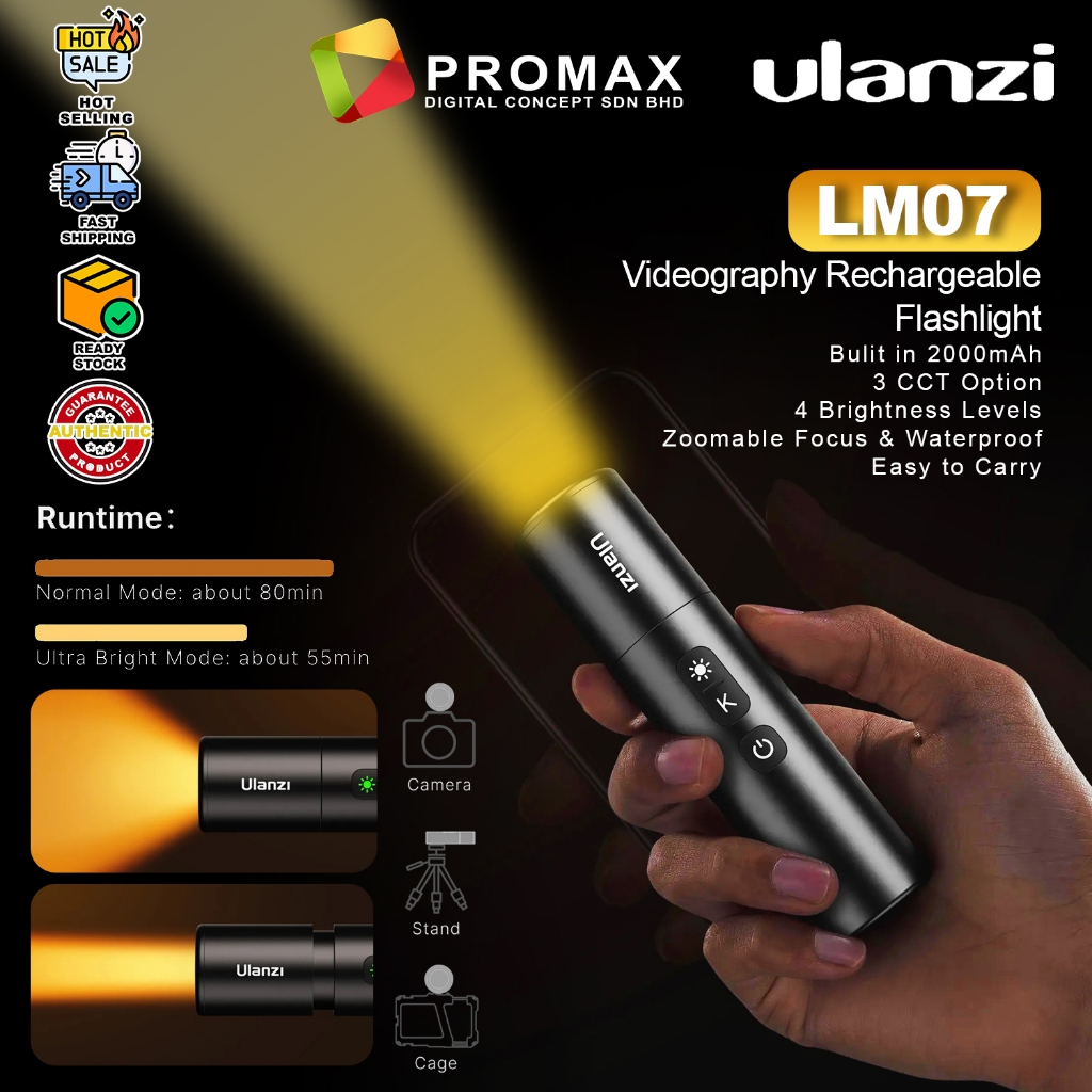 Ulanzi LM07 Videography Photography Rechargeable Torchlight Flashlight ...