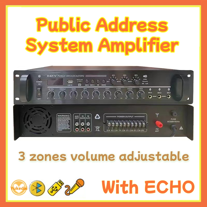 250W Power Amplifier Bluetooth 3 Partition Public Address Amplifier Speaker Audio System for ...