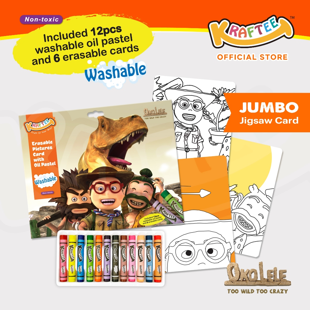 OkoLele x Kraftee Jumbo Erasable Pictures Card with Oil Pastel Kid Art ...