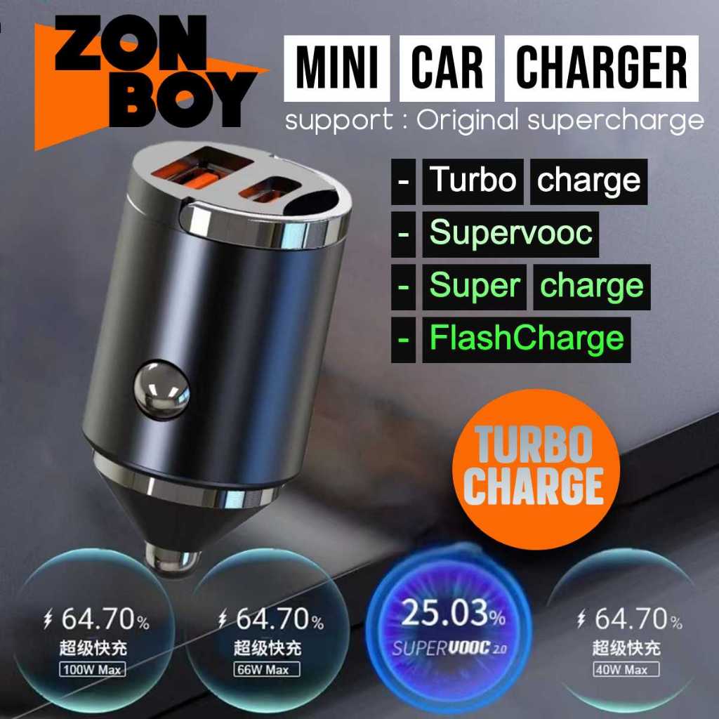 Zonboy Mini Car Charger SuperVooc Turbo Charge iQOO Dual Port USB Type ...