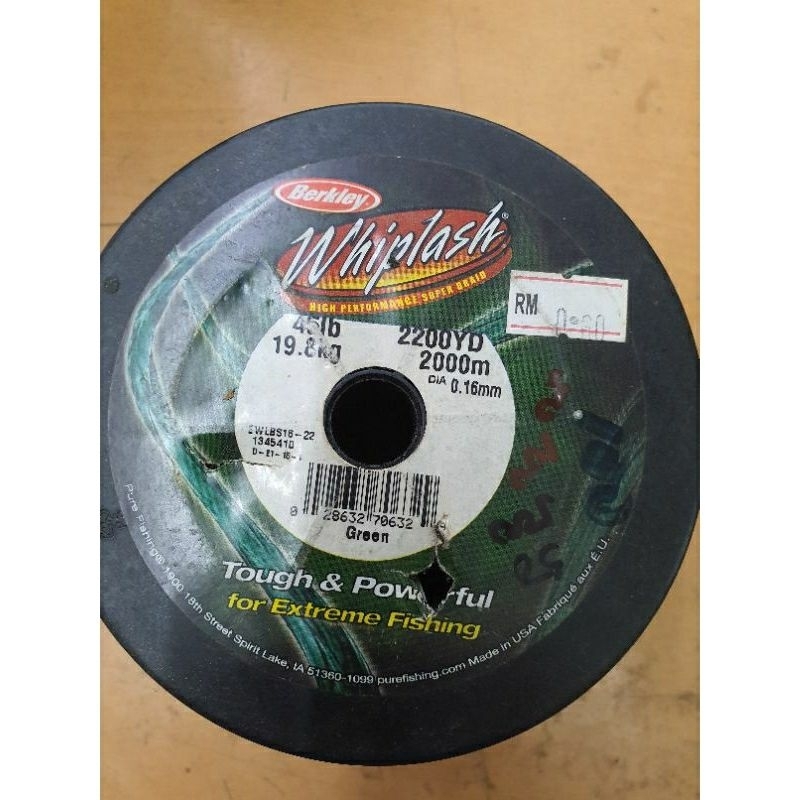 BERKLEY WHIPLASH BRAID 45LB GREEN COLOUR MADE IN USA SELLING METER ...