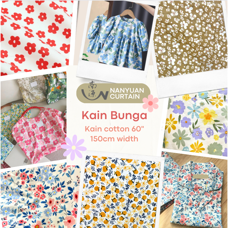 #NYC0030_Kain Bunga Cotton 150cm/60"| Flowers Bloom Cotton Fabric by ...