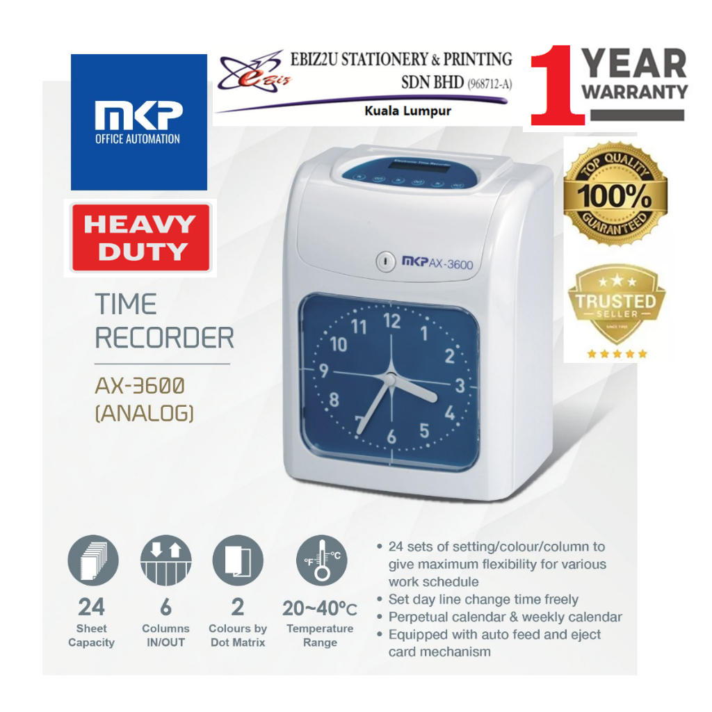 MKP Time Recorder AX-3600 Punch Card Machine AX3600 mesin perakam waktu ...