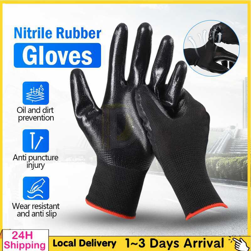 2Pcs Nitrile Cotton Rubber Glove Sarung Tangan Getah Latex Coated ...