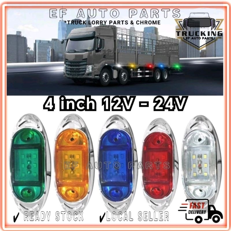 CHROME LED SIDE LAMP 12V 24V LORRY LIGHT RED YELLOW BLUE WHITE GREEN ...