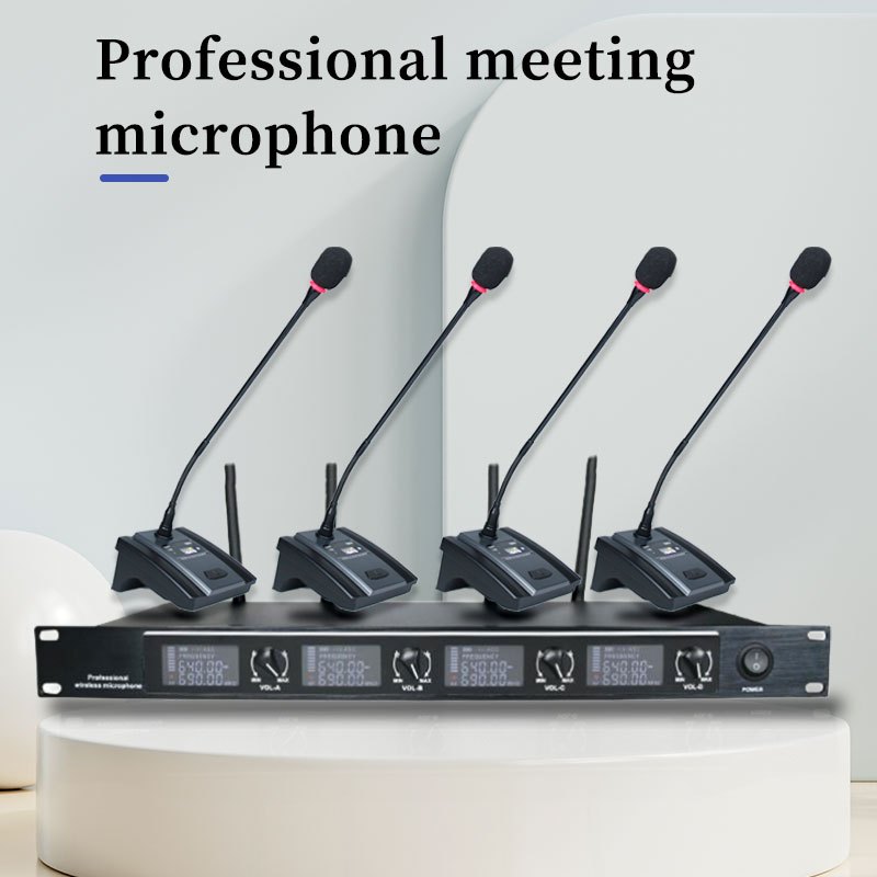 Professional Wireless Microphone Gooseneck System UHF 4 Channels Desktop Mics Designed for Large ...