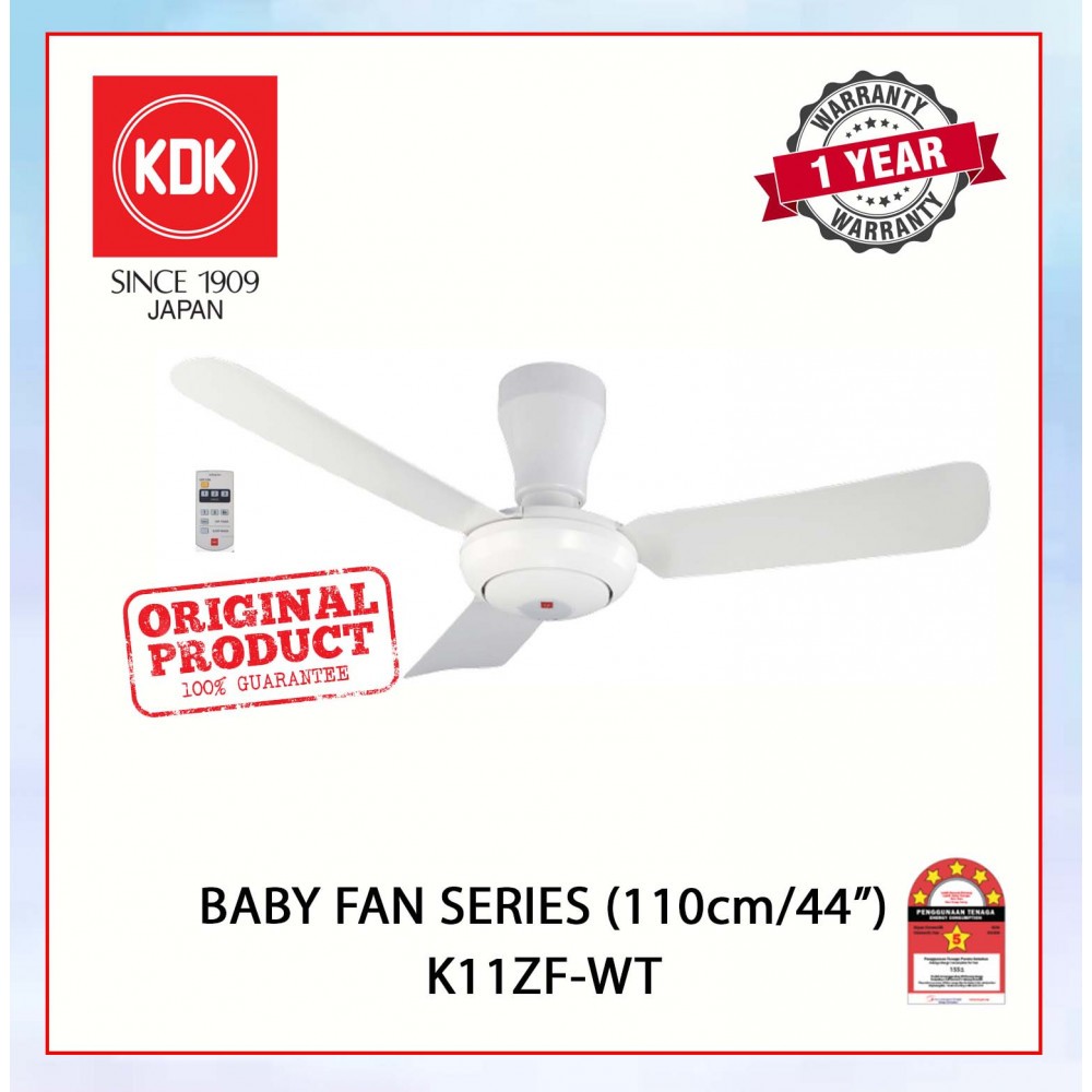 KDK K11ZF BABY FAN WITH REMOTE CONTROL K11ZF-WT K11ZF-GY 44" WHITE ...