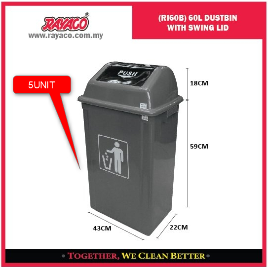 Rayaco Swing Top Dustbin With Lid 60L Garbage Bin | Trash cans ...