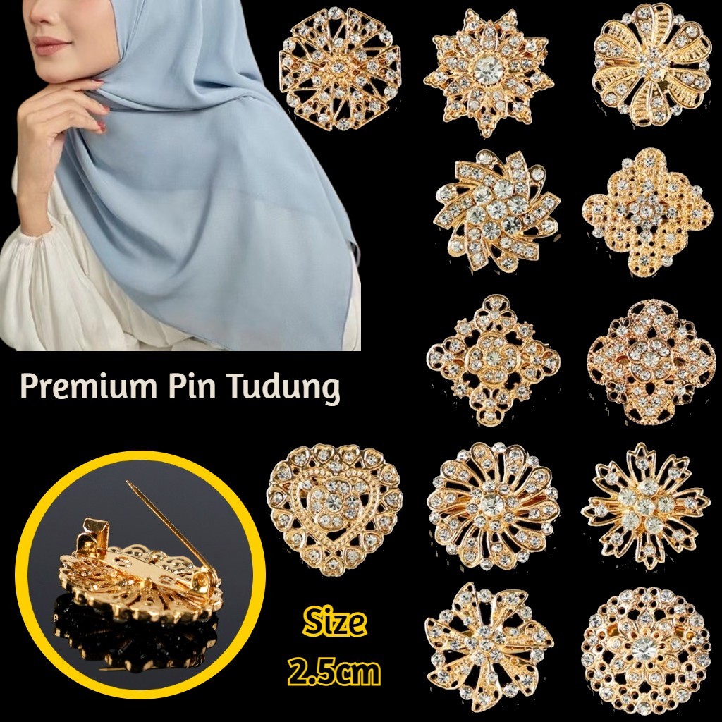 Kerongsang Premium Rhinestone Brooch Indonesia Pin Tudung Kacing Banyak ...