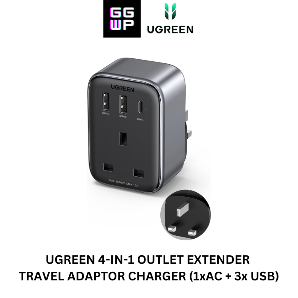 UGREEN PD30W 4-in-1 USB-C Outlet Extender 30W PD Charger Adaptor UK ...