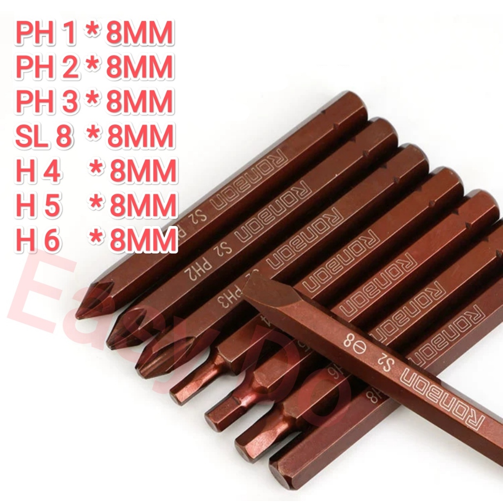 8MM Screwdriver Bit Hex Shank Magnetic Bits Slotted Screwdriver Impact ...