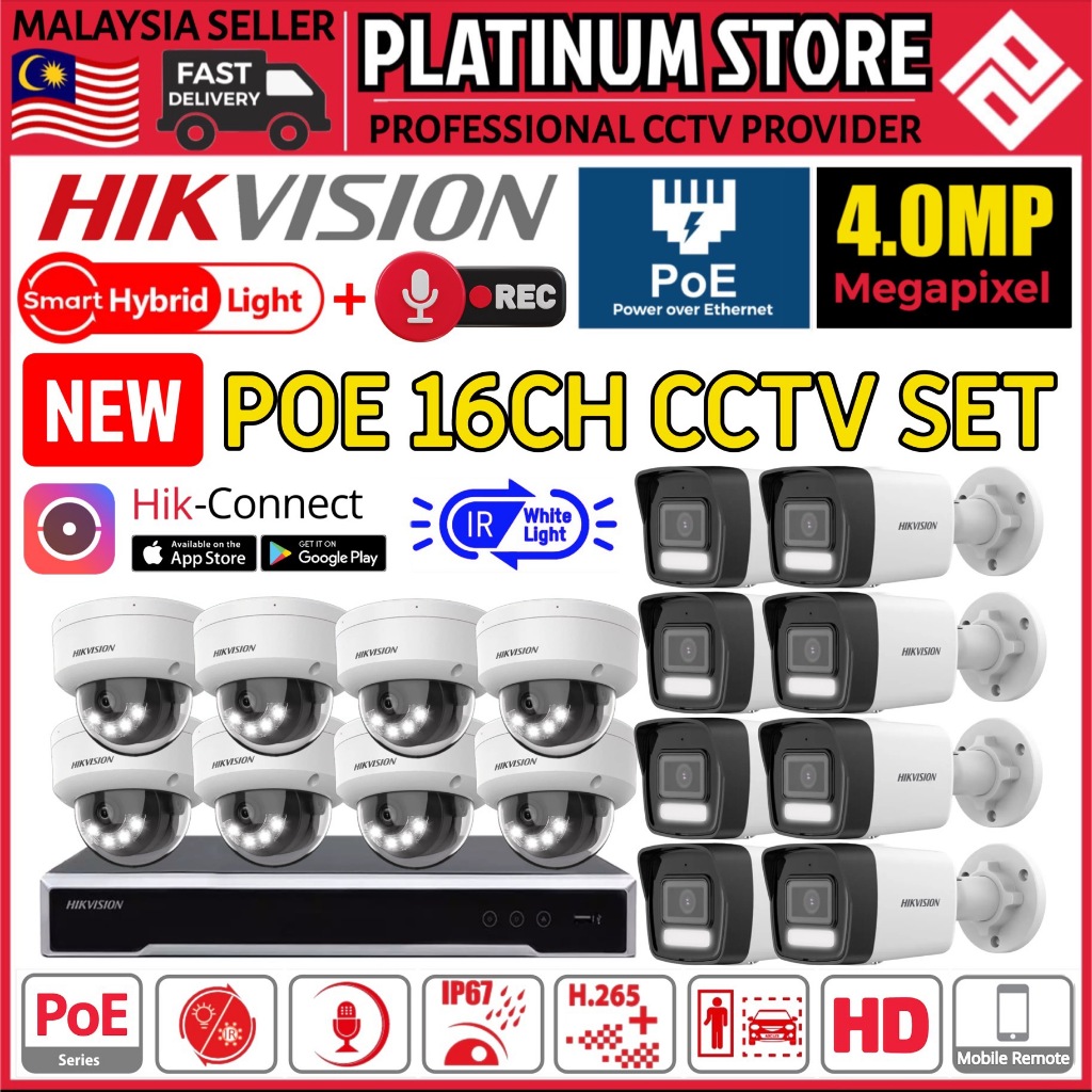 HIK HIKVISION 16CH 4.0MP DS-7616NI-Q2/16P NVR + 16 PoE CAMERA CCTV IP ...