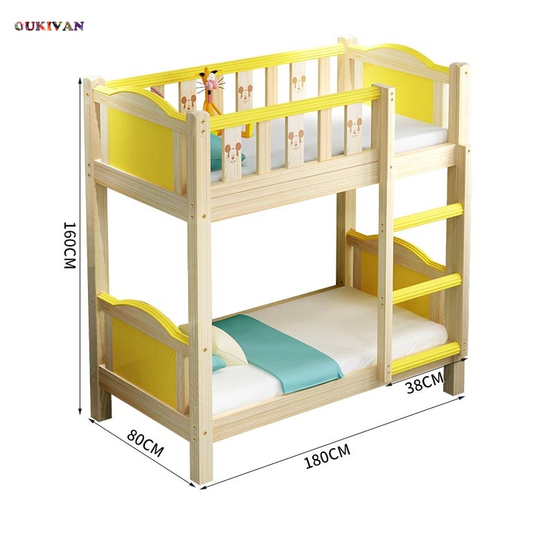 Double Decker Kid Bed Frame Solid Wood Bunk Bed With Heighten Safety ...