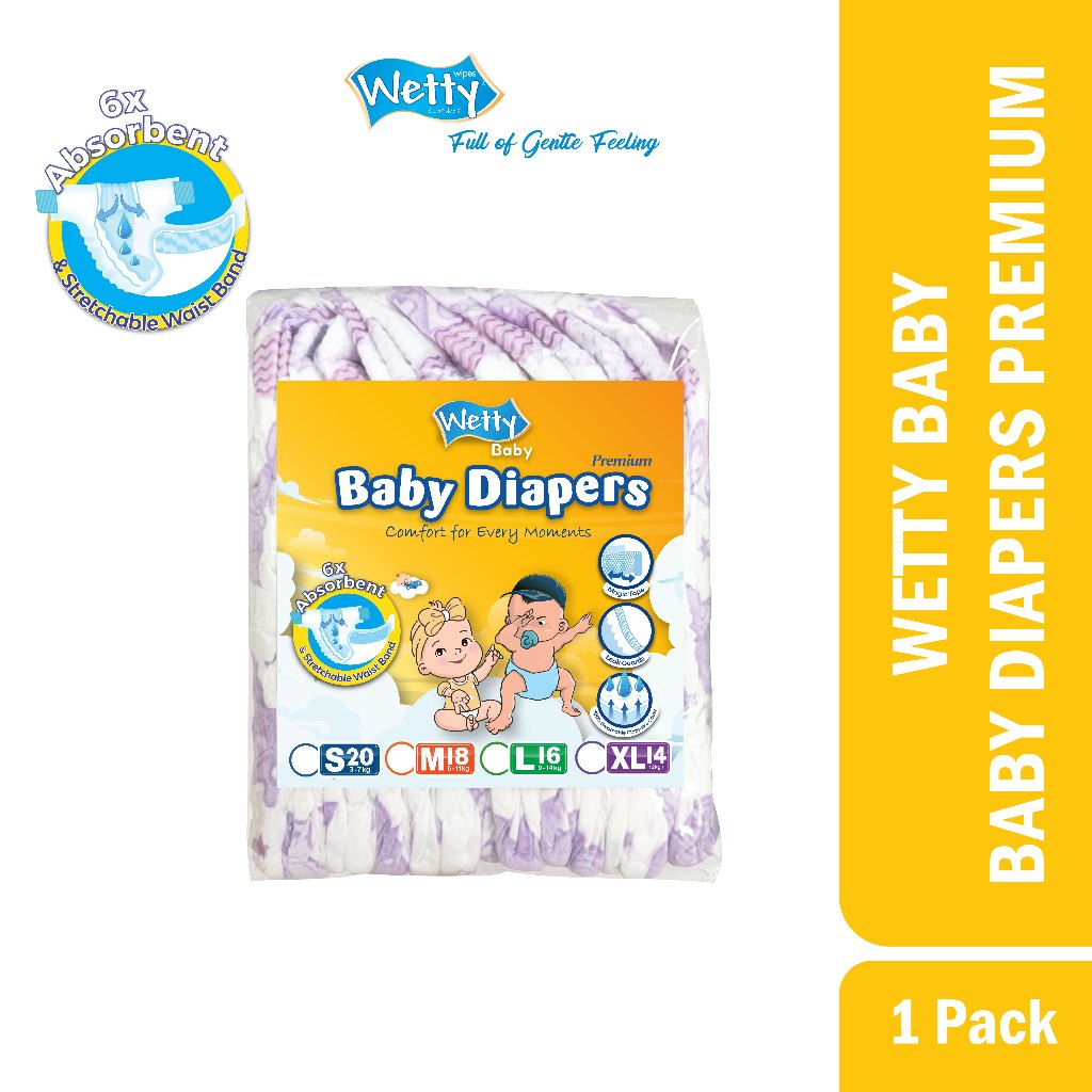 WETTY BABY Disposable Baby Diapers Premium Tape Lampin Bayi Size S/M/L ...