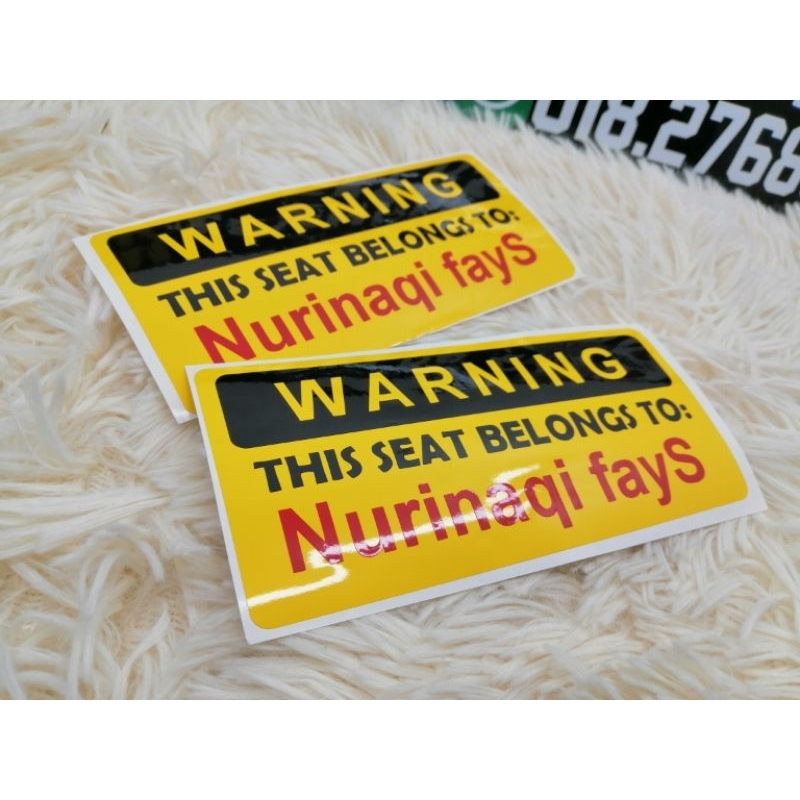 WARNING sticker seat (boleh ubah nama) - 1pcs | Shopee Malaysia