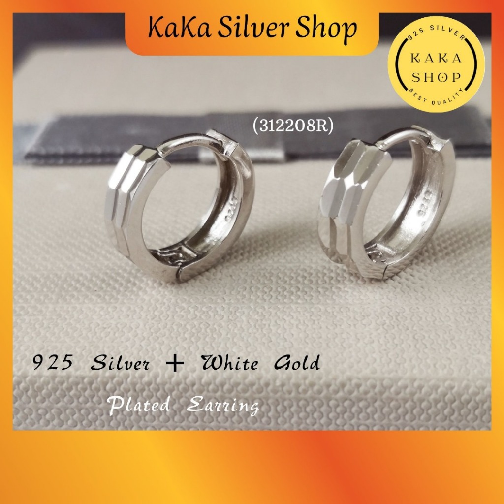 Original S925 Silver + White Gold Plated Cutting Earring | Subang Cutting Perak 925 + Emas Putih ...