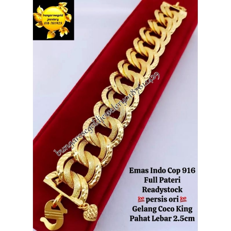 🔥Emas Indo Cop 916 Full Pateri Readystock 💯persis ori💯Gelang Coco King ...