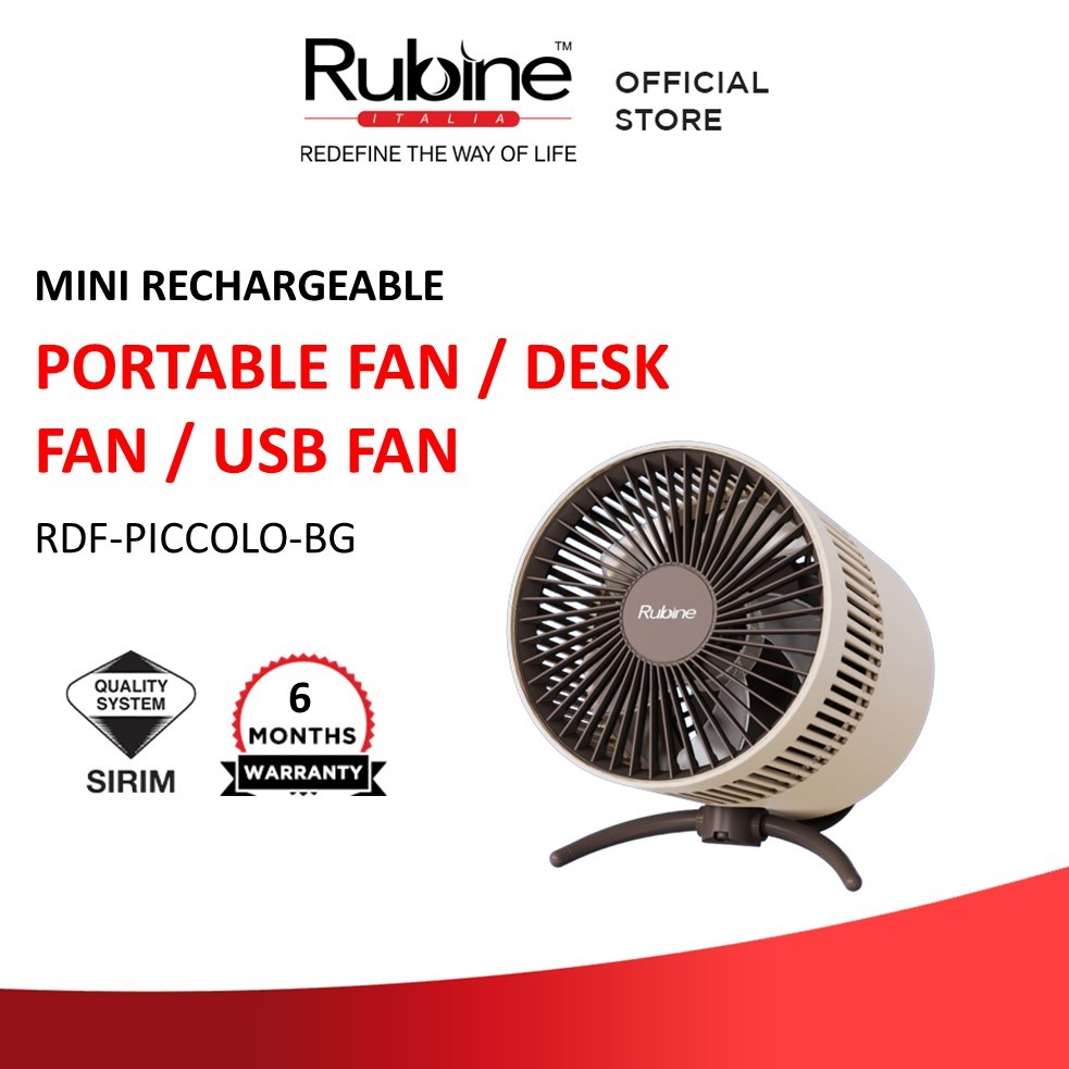 RUBINE RDF-PICCOLO-BG Mini Rechargeable Portable Fan / Desk Fan / USB Fan | Shopee Malaysia