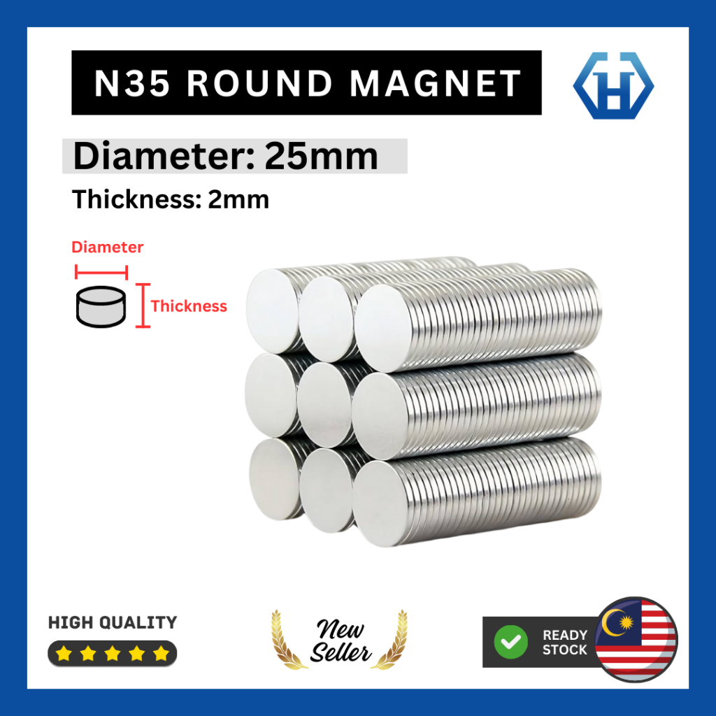 【N35 25mm】(1pcs)STRONG Neodymium round magnet D25*2 | Shopee Malaysia