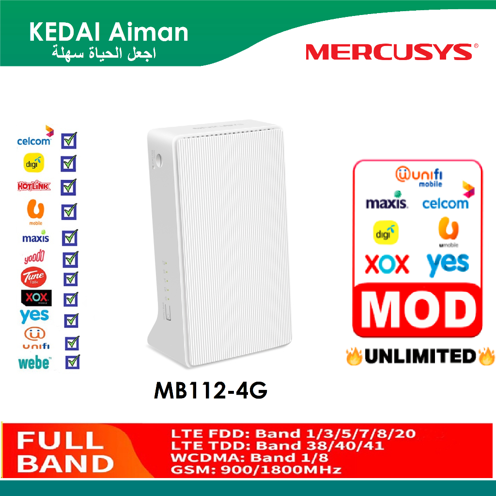 【Modified】MERCUSYS MB112-4G 🔥UNLIMITED🔥 300 Mbps Wireless N 4G LTE Modem Router | Shopee Malaysia