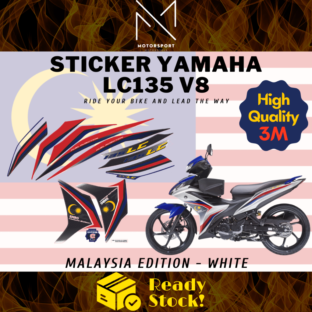 YAMAHA LC135 V8 Coverset Stripe Sticker Malaysia Edition Kaverset 3M ...