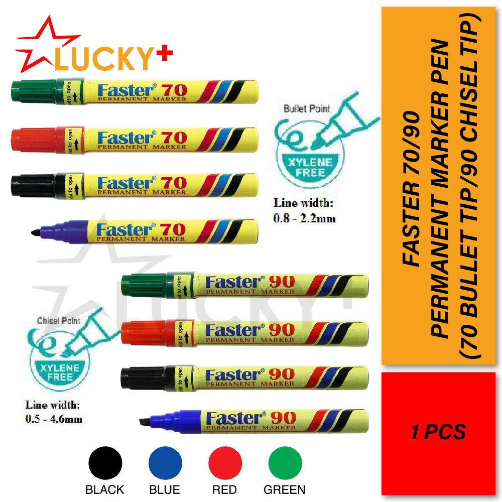 Faster 70/90 Permanent Marker / 70 Bullet Nib / 90 Chisel Nib / Black ...