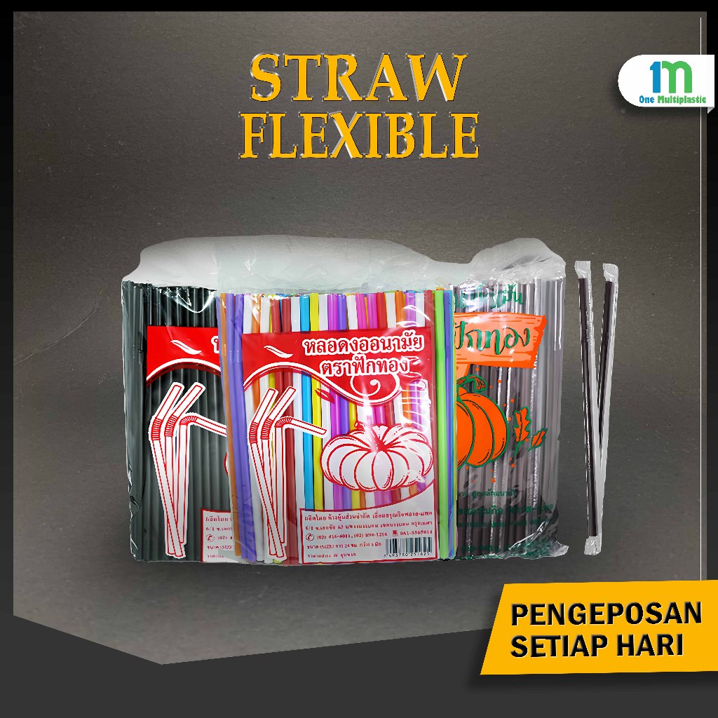 Flexible Plastic Straw Bengkok Cap Labu Rainbow and Black (250pcs ...