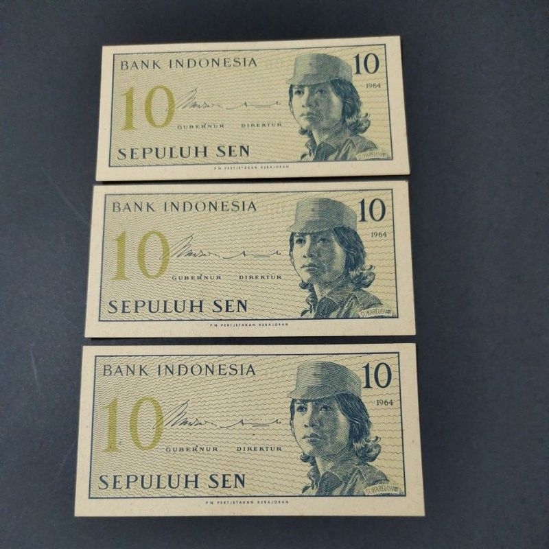 old notes Indonesia 🇮🇩 Sepuluh sen 1964 running nomber 1set 3pcs ...