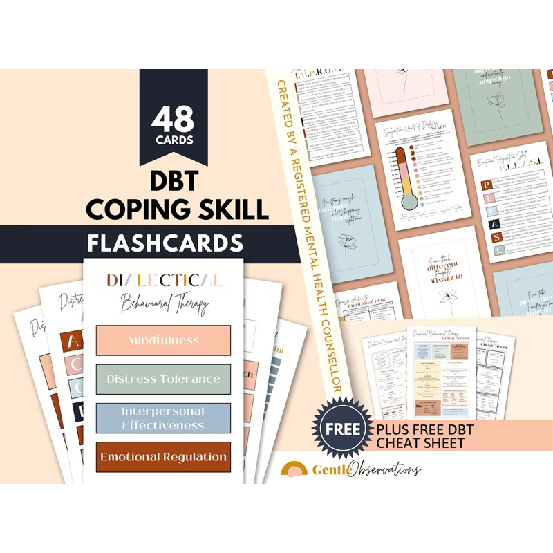 DBT Coping Skill Flashcards, DBT Cheat Sheet, Mindfulness, Emotional ...