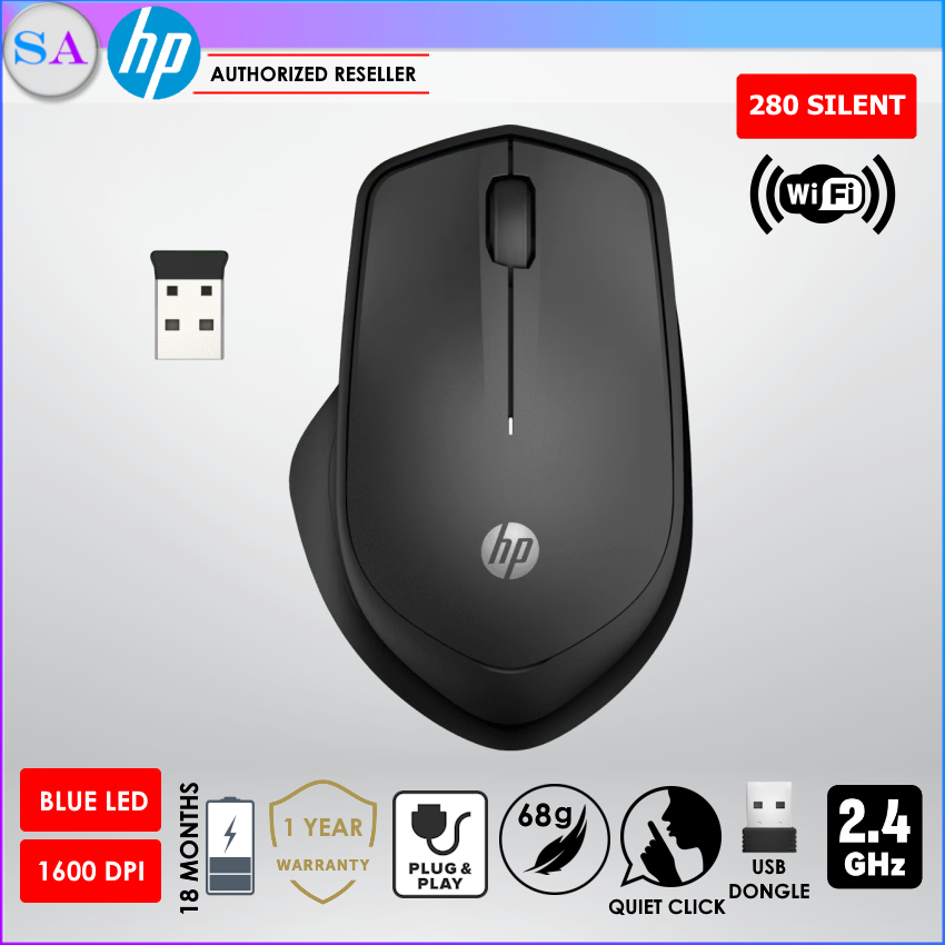 HP 280 Silent Wifi Wireless Mouse 19U64AA - BLACK | Shopee Malaysia