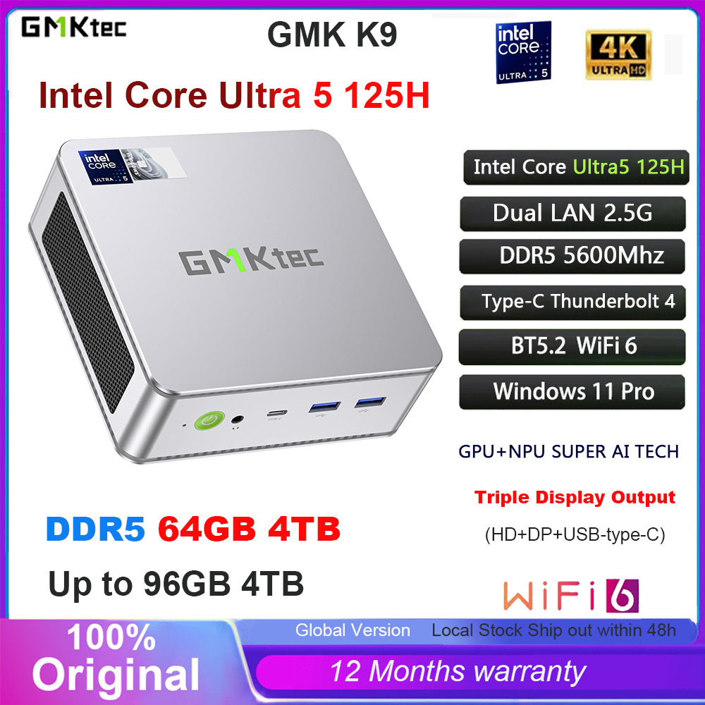GMKtec K9 Mini PC Intel Core Ultra 5 125H Windows 11 Pro DDR5 32GB Dual ...