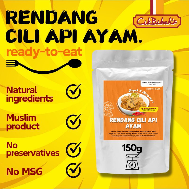 READY TO EAT (150gm) Rendang Cili Api Ayam No MSG No Preservative Halal ...