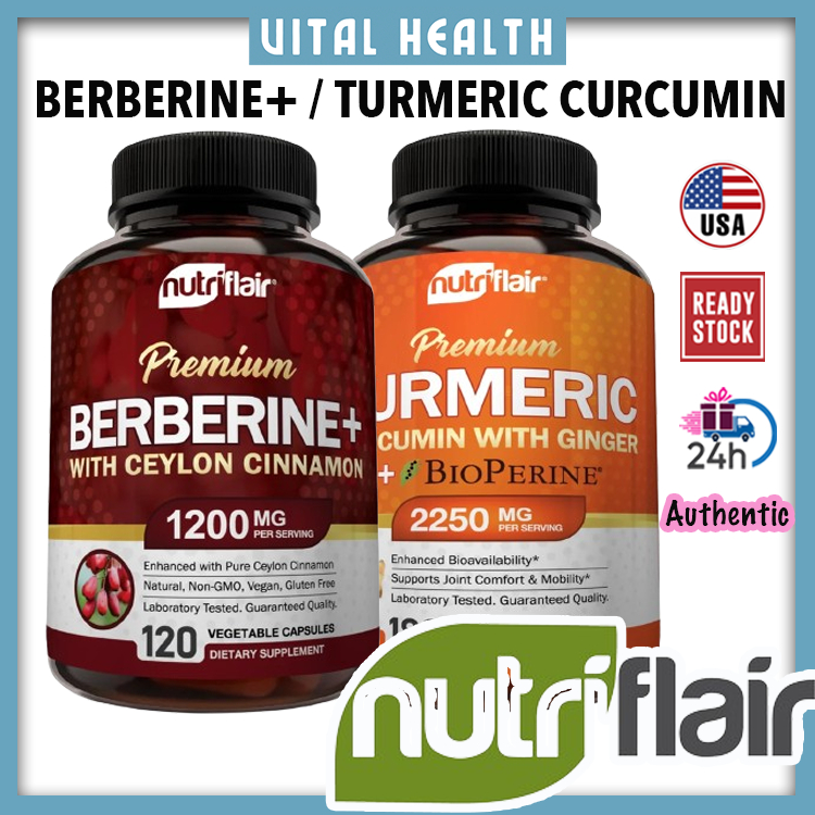 NutriFlair Premium Berberine with Ceylon Cinnamon l Turmeric Curcumin ...