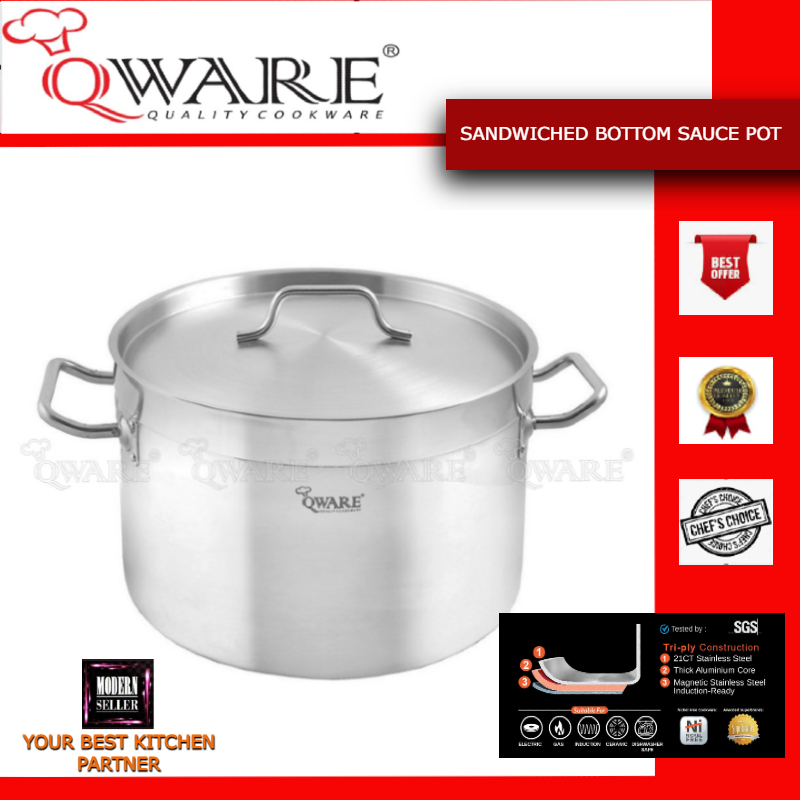 QWARE SANDWICHED BOTTOM SAUCE POT/PERIUK STAINLESS STEEL TEBAL | Shopee ...