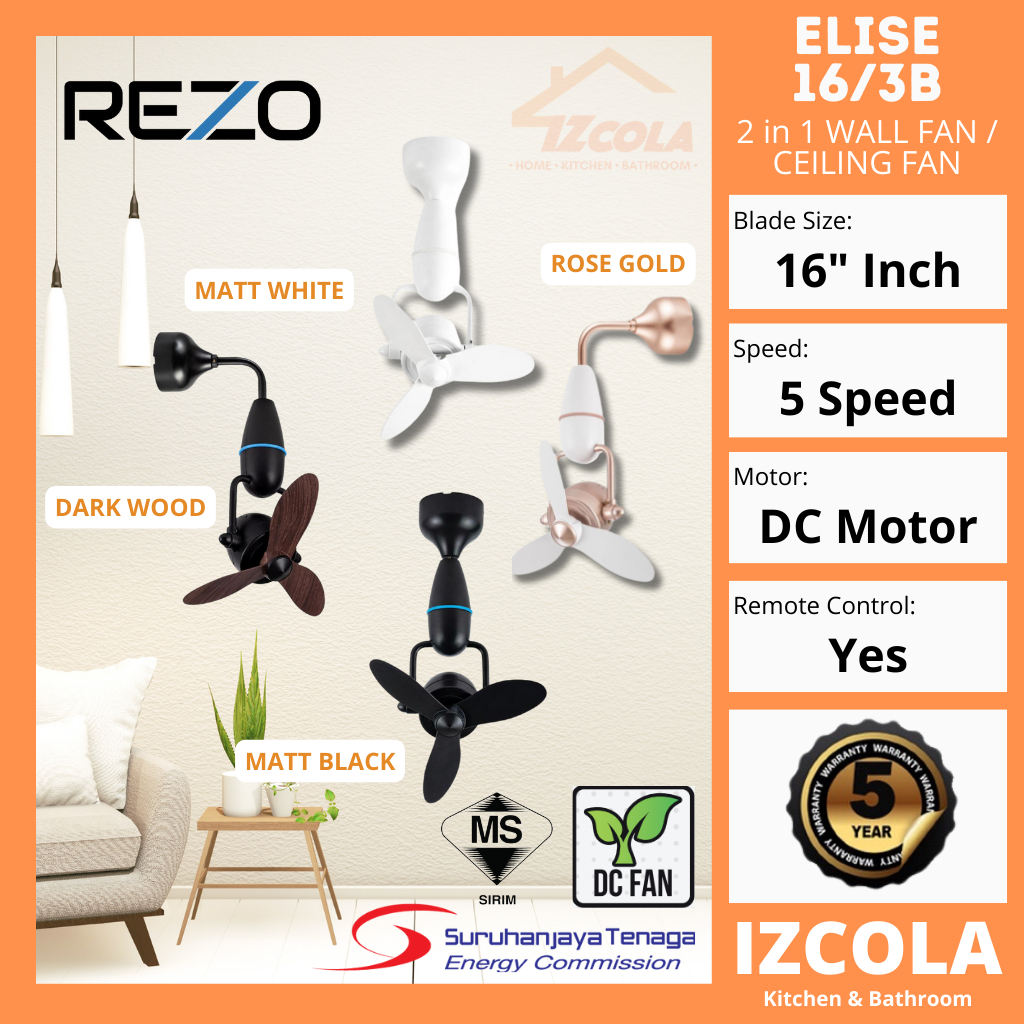 [REZO kipas] Kipas Dinding 16 Inci REZO ELISE 16” Motor DC Sudut ...