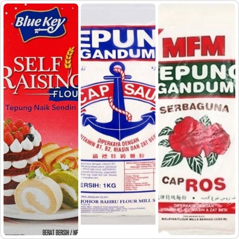 Flour Tepung Cap Sauh Cap Ros Blue Key Tepung Gandum Self Raising Flour ...