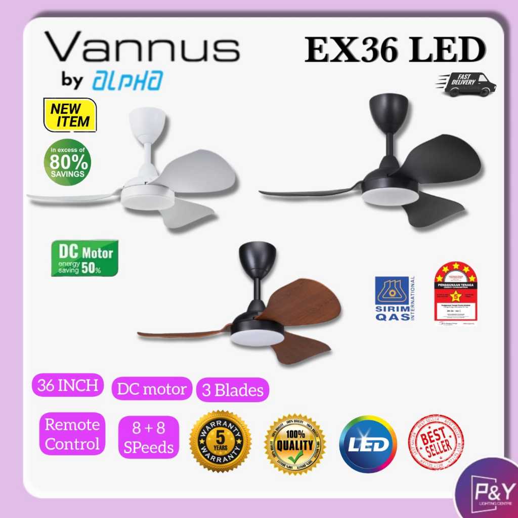 ALPHA Cosa - EX36 LED 3B 36 Inch DC Motor Ceiling Fan with 3 Blades (8 ...